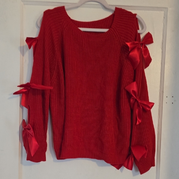 SHEIN | Sweaters | Red Sweater With Bow Accents | Poshmark